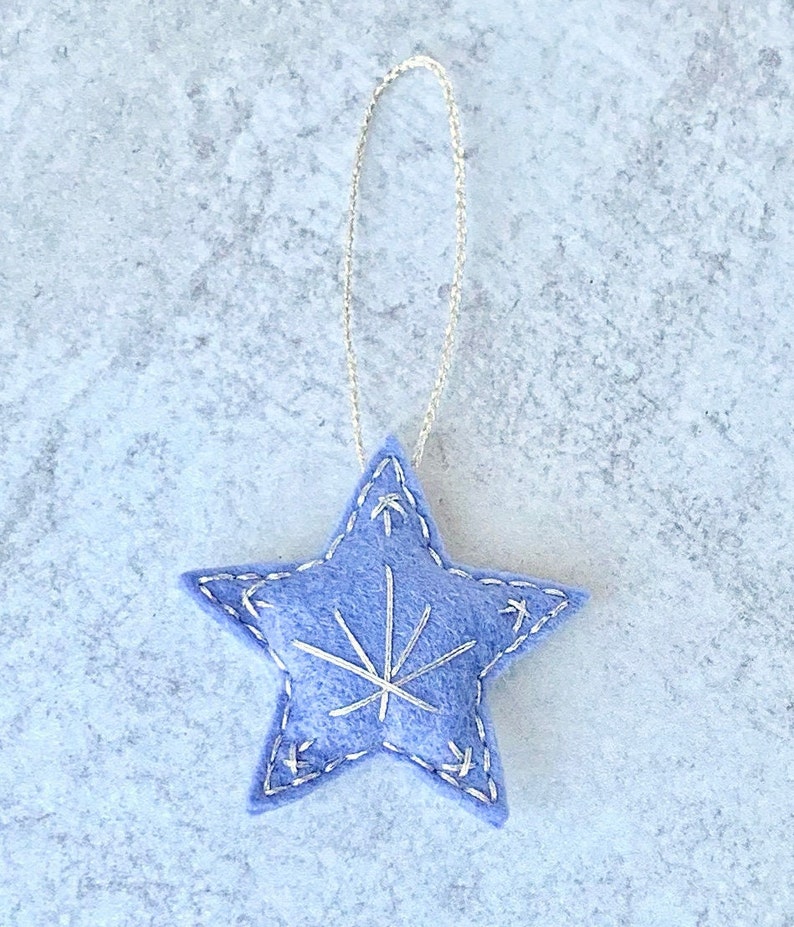 Handmade Felt Christmas Ornaments: Periwinkle & Silver Embroidered Set ...