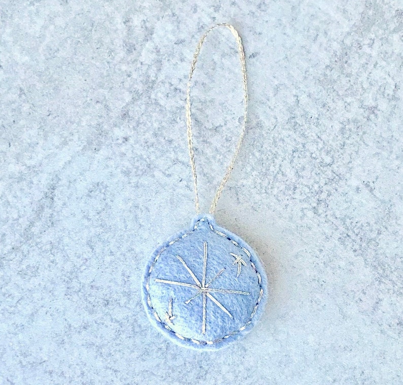 Handmade Felt Christmas Ornaments: Periwinkle & Silver Embroidered Set ...