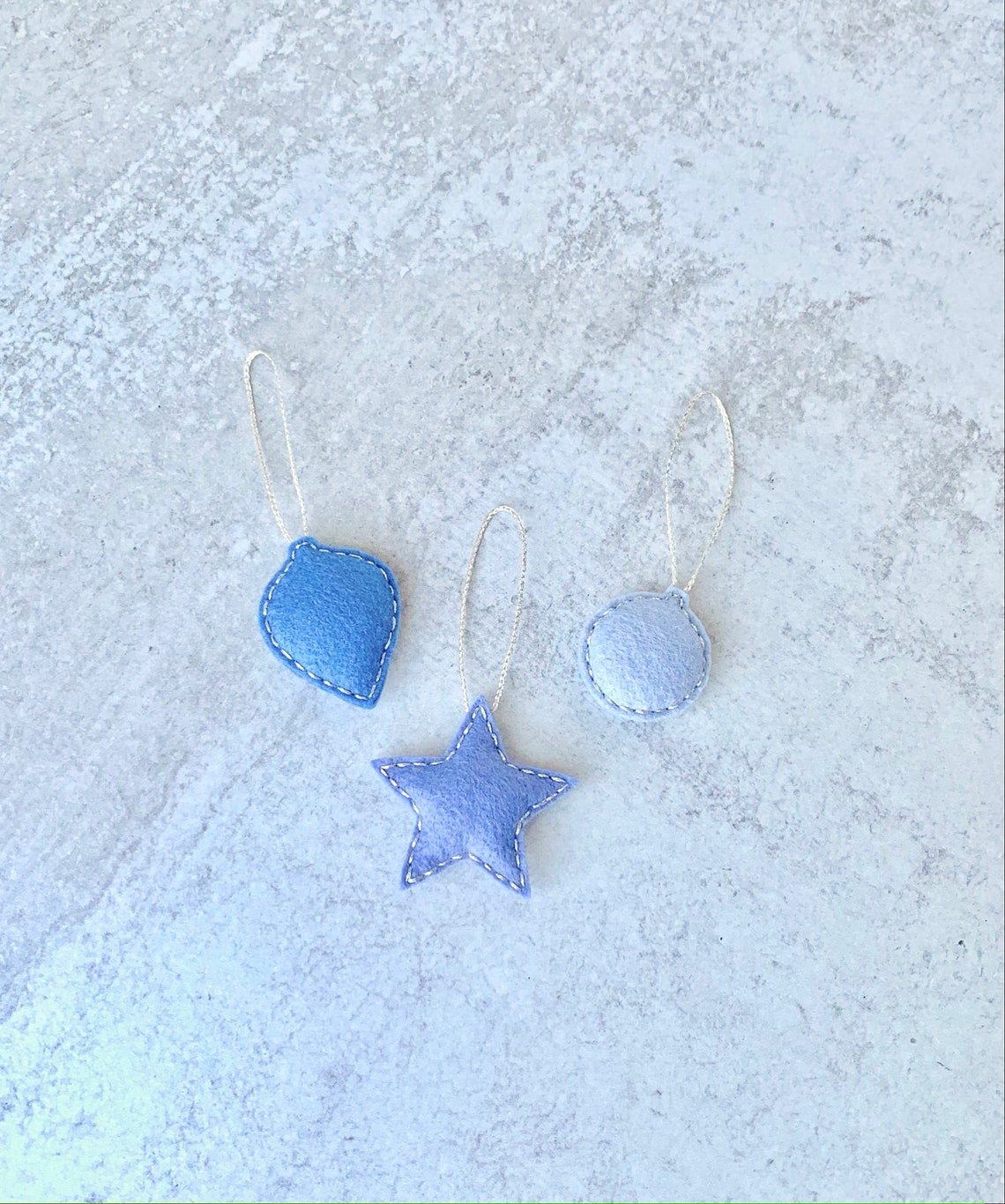 Handmade Felt Christmas Ornaments: Periwinkle & Silver Embroidered Set ...