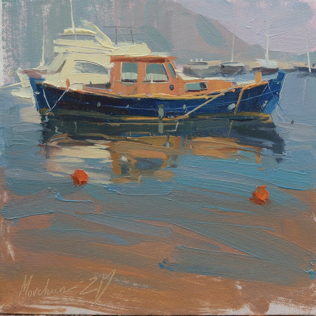 Montenegro Boat Oil Painting: Small Seascape Art, 6x6 - Etsy