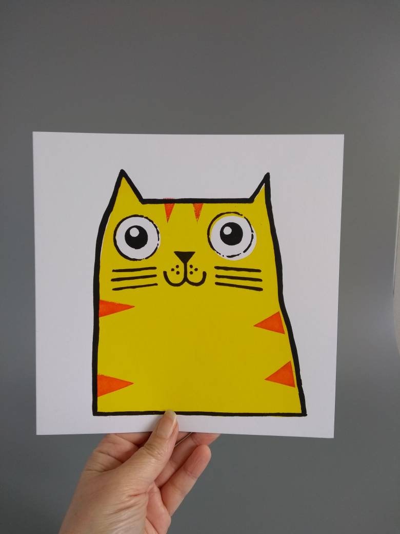 Carte de chat sérigraphiéeÉdition limitéeGrande carte 8x8 - Etsy France