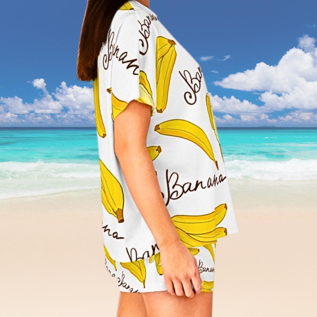 Playful Banana Print Pajama Set, Fun Sleepwear for Women, Cute ...