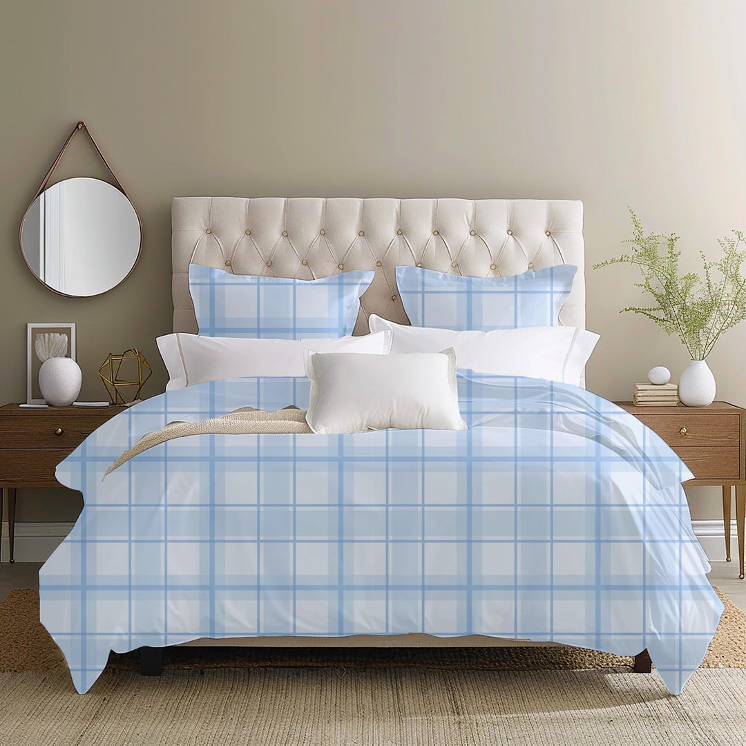 Light Blue Plaid Comforter, Soft Microfiber Bedroom Bedding - Etsy