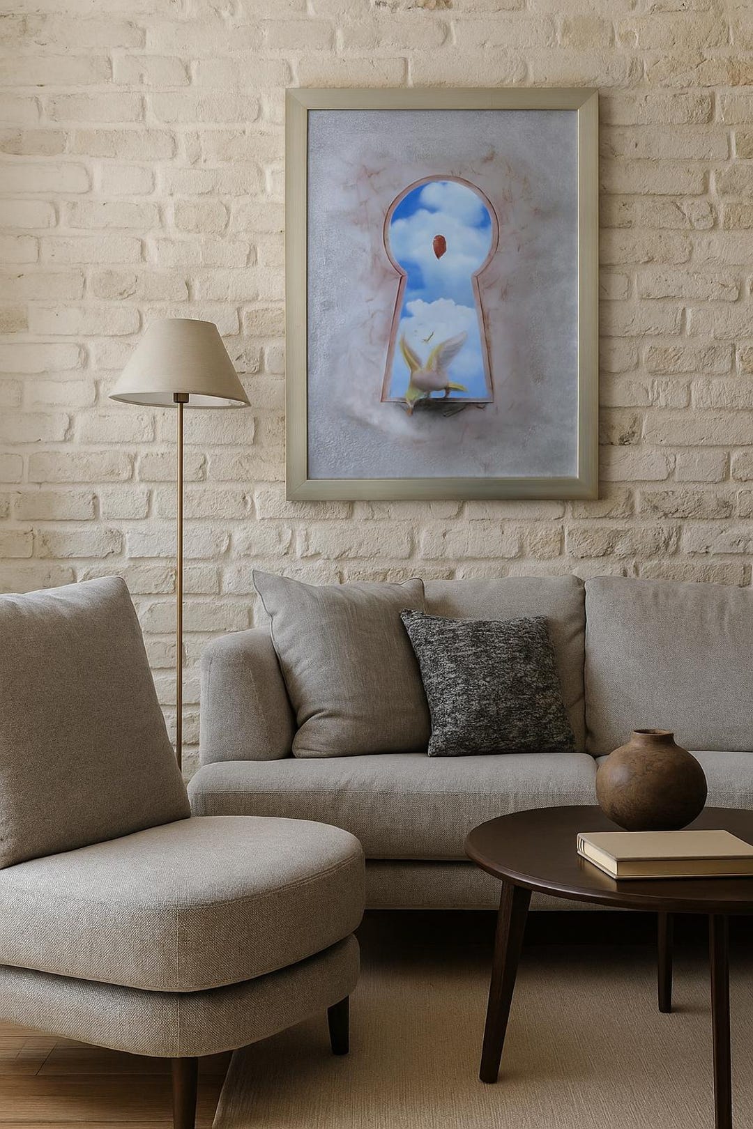 Hummingbird Oil Painting ∣ Keyhole Bird Art ∣ Silver Leaf Surrealism ∣ ...
