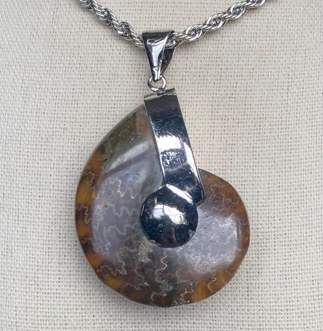 Ammonite Pendant - Nice Suture Lines! Small Red Flash! Madagascar ...