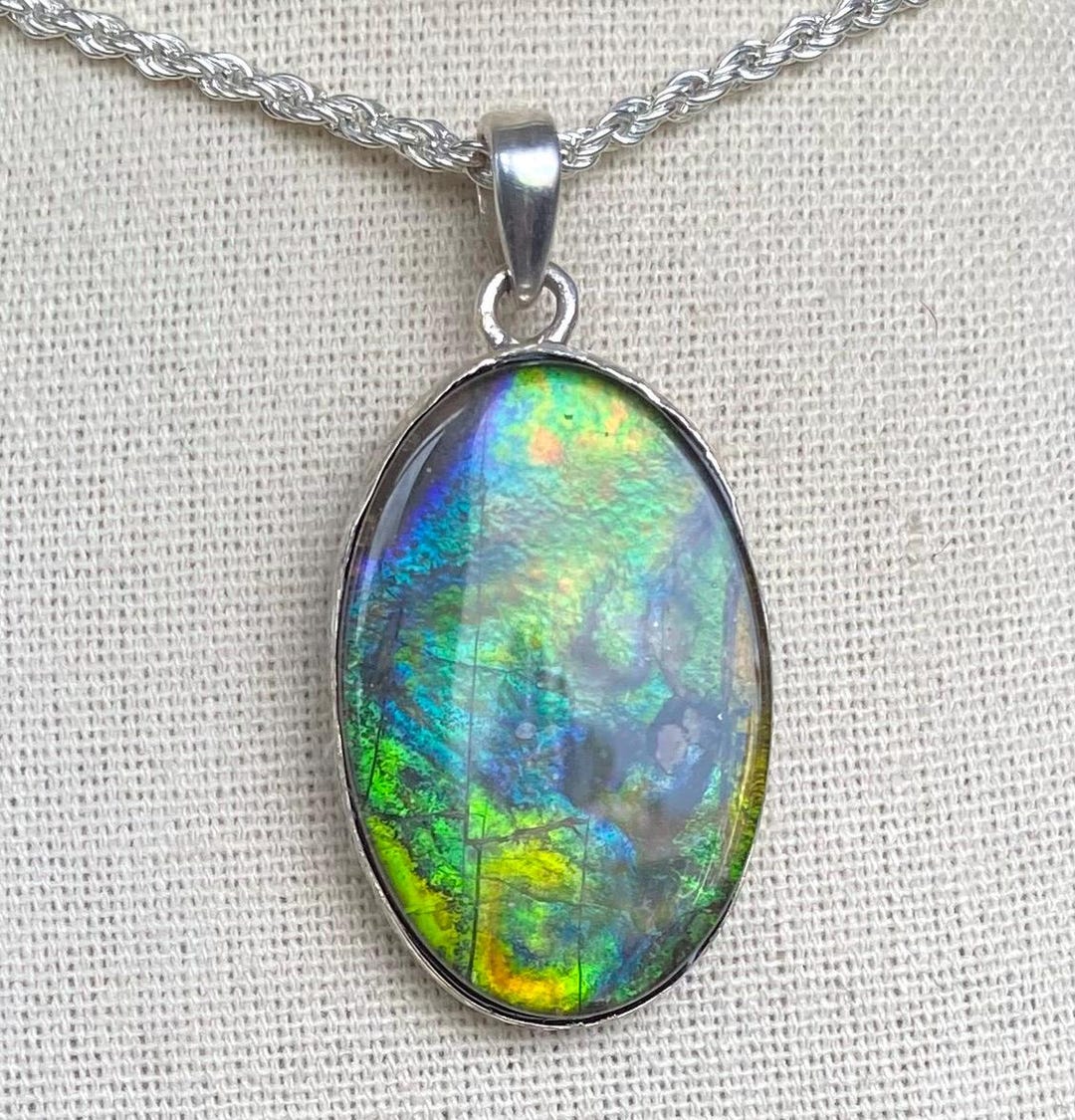 Ammolite Pendant - Dark Blue With Green and Golden Overtones - MUST ...