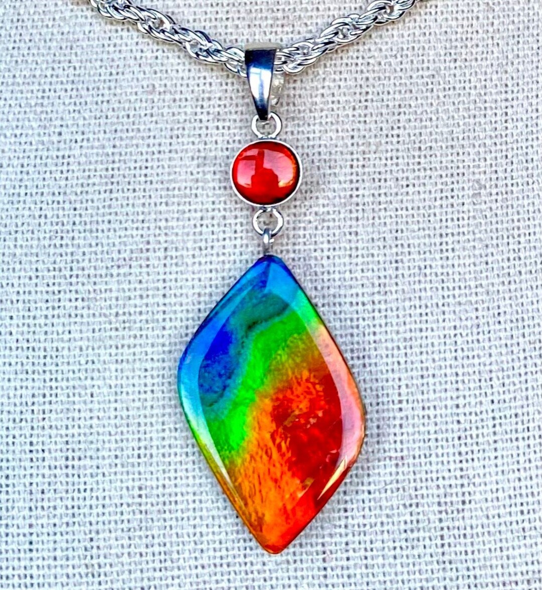 Ammolite Pendant Gorgeous Multi-color Gem Ammolite Triplet Accent Color ...
