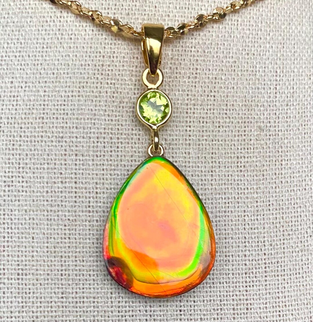 Ammolite Pendant - Super Bright Gem in Orange With Lime Green! Color ...