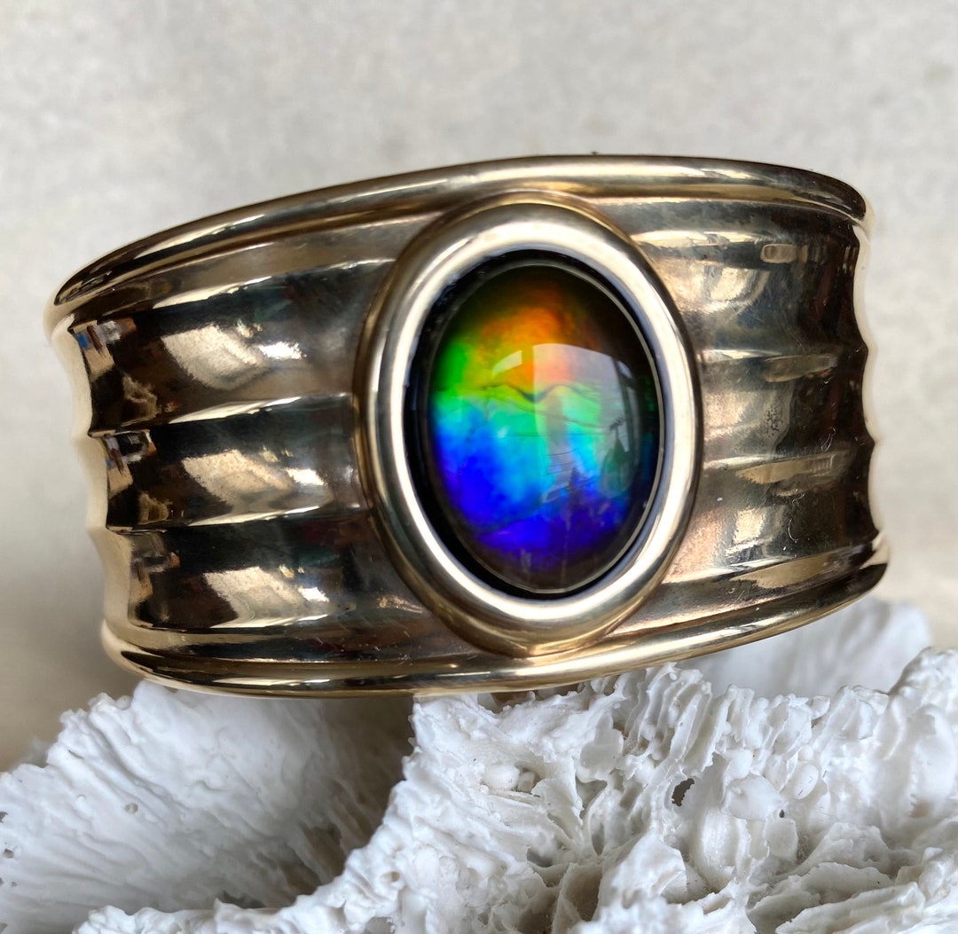 Ammolite Cuff Bracelet - Gem With Fine Inclusions - for Large Wrists ...