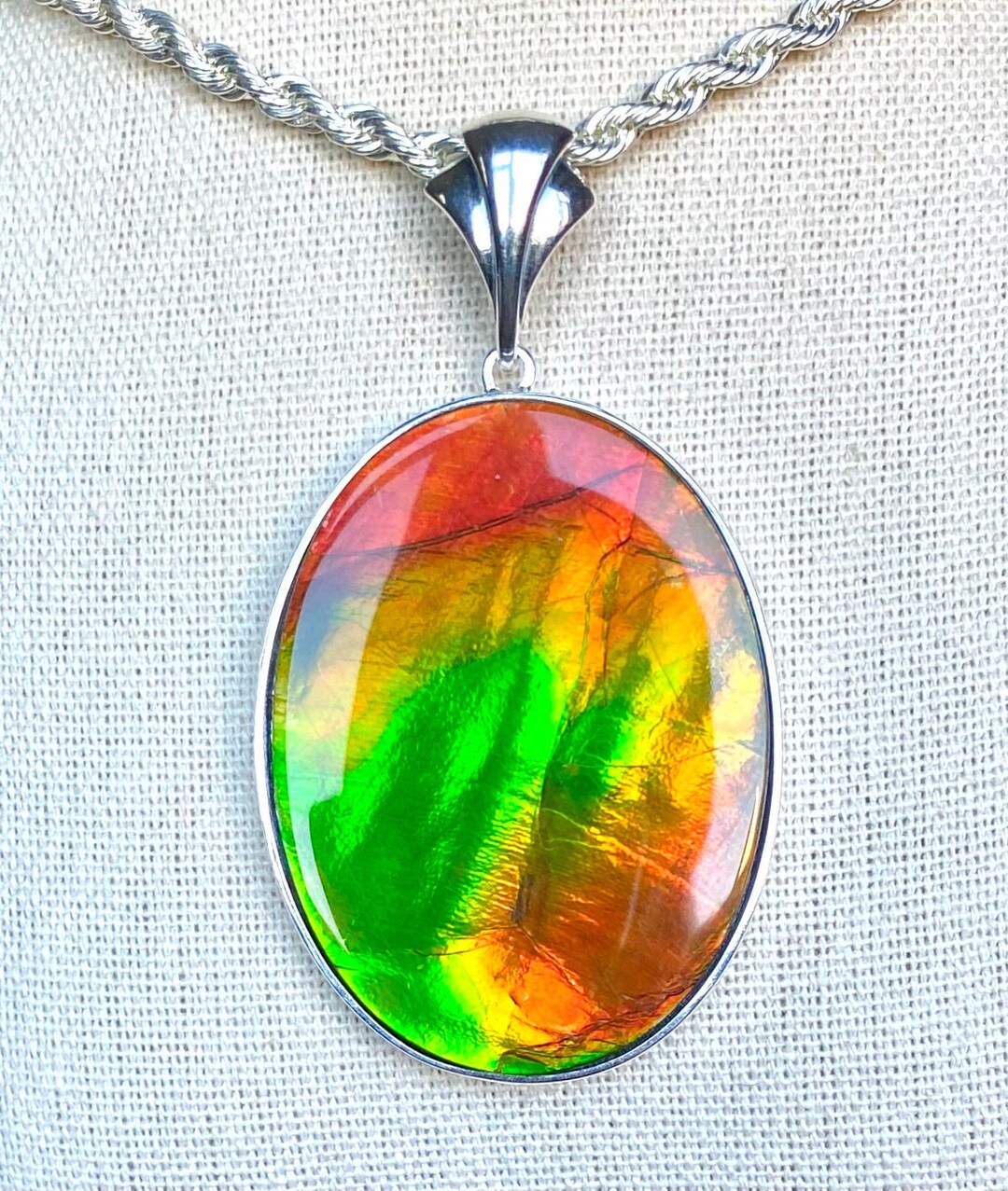 Huge Ammolite Pendant - Glorious Super Bright Autumn Colors! Please ...