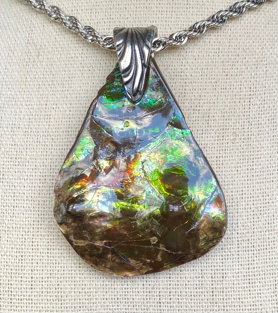 Ammolite Pendant - Very Rugged Stone in Green With Hints of Orange ...