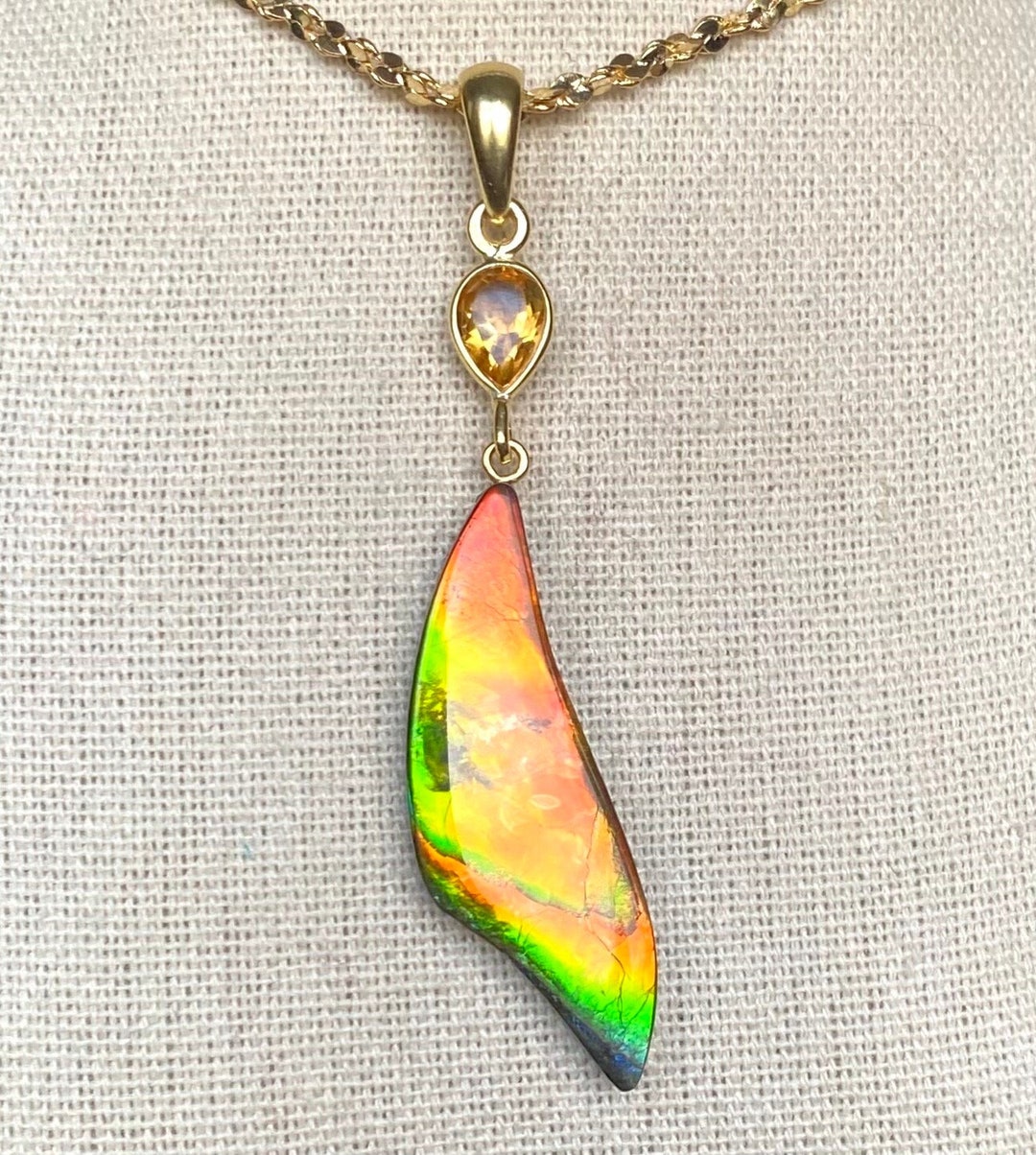 Ammolite Pendant - Bright Autumn Colors - Citrine Accent - Please Read ...