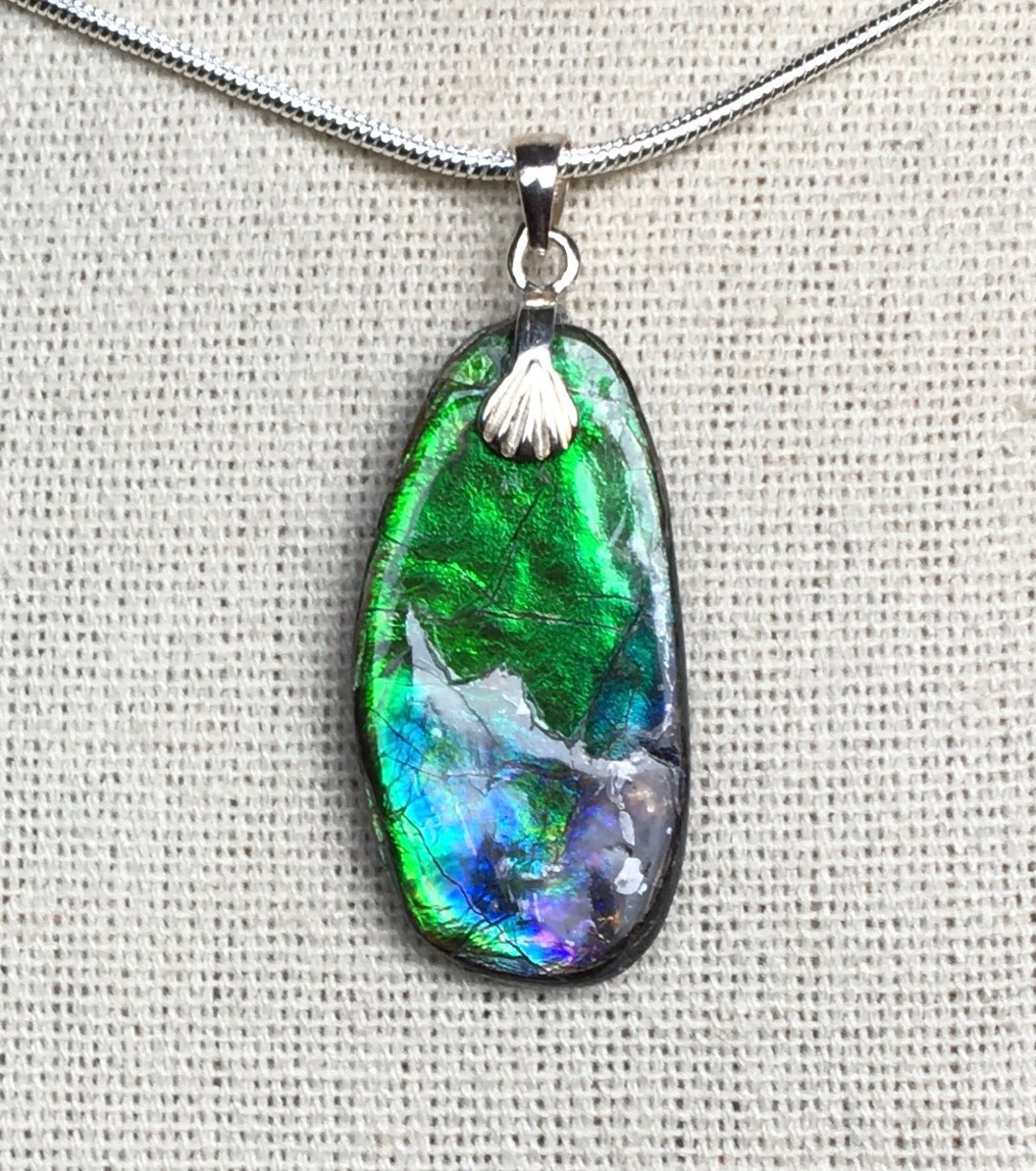 Ammolite Pendant - Green and Blue With Iron Pyrite! Please Read ...