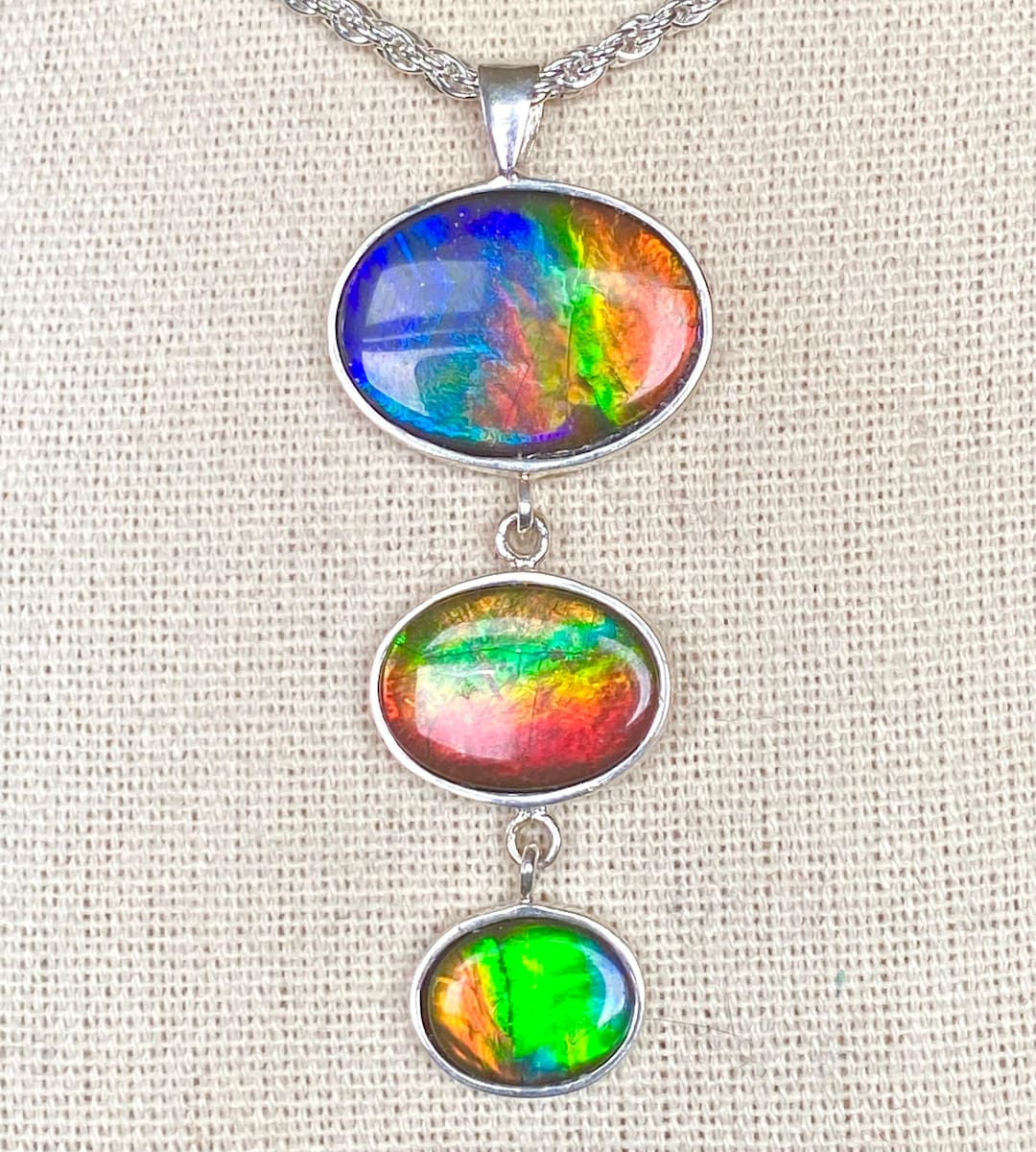 Ammolite Pendant - Three Ammolite Triplet Gems! Hints of Rare Pink ...