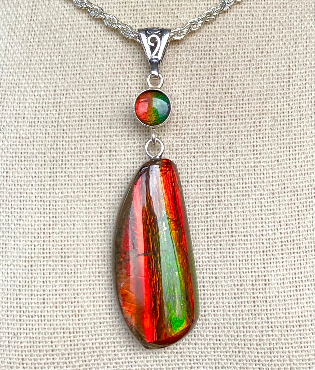 Ammolite Pendant - Lovely Red and Green Chunky Freeform - Ammolite ...