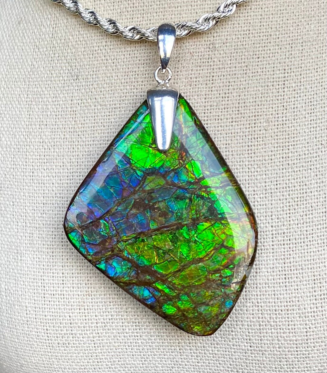 Ammolite Pendant - Very Large Gem in Green and Blue - Please Read ...
