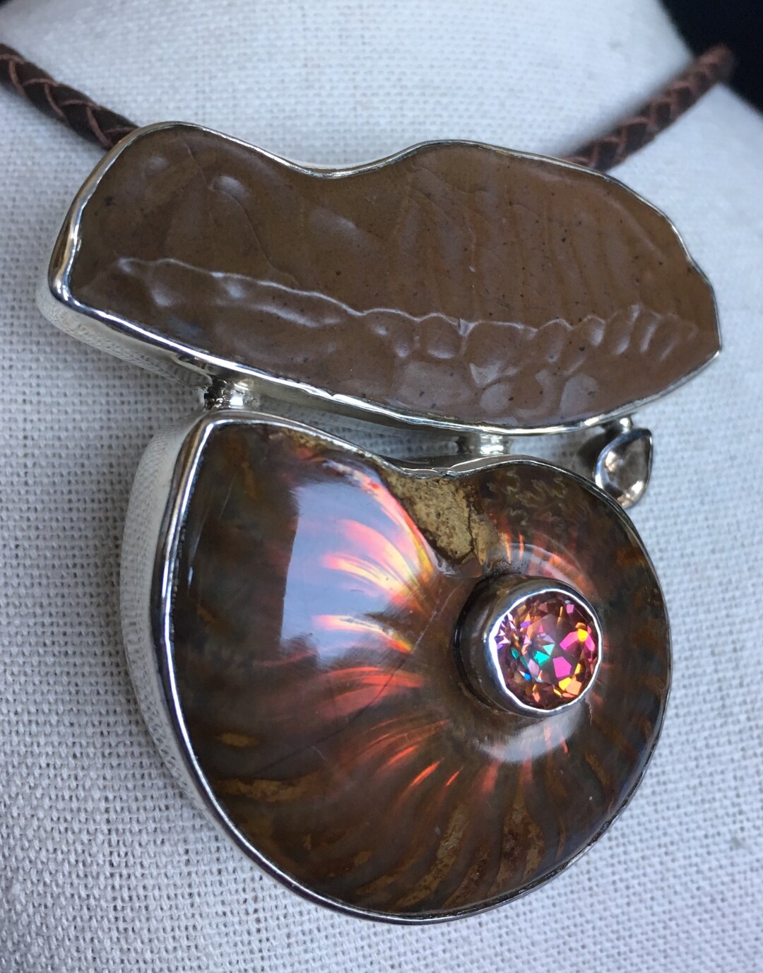 Ammonite and Fossil Turtle Shell Pendant With Topaz Accents - Etsy