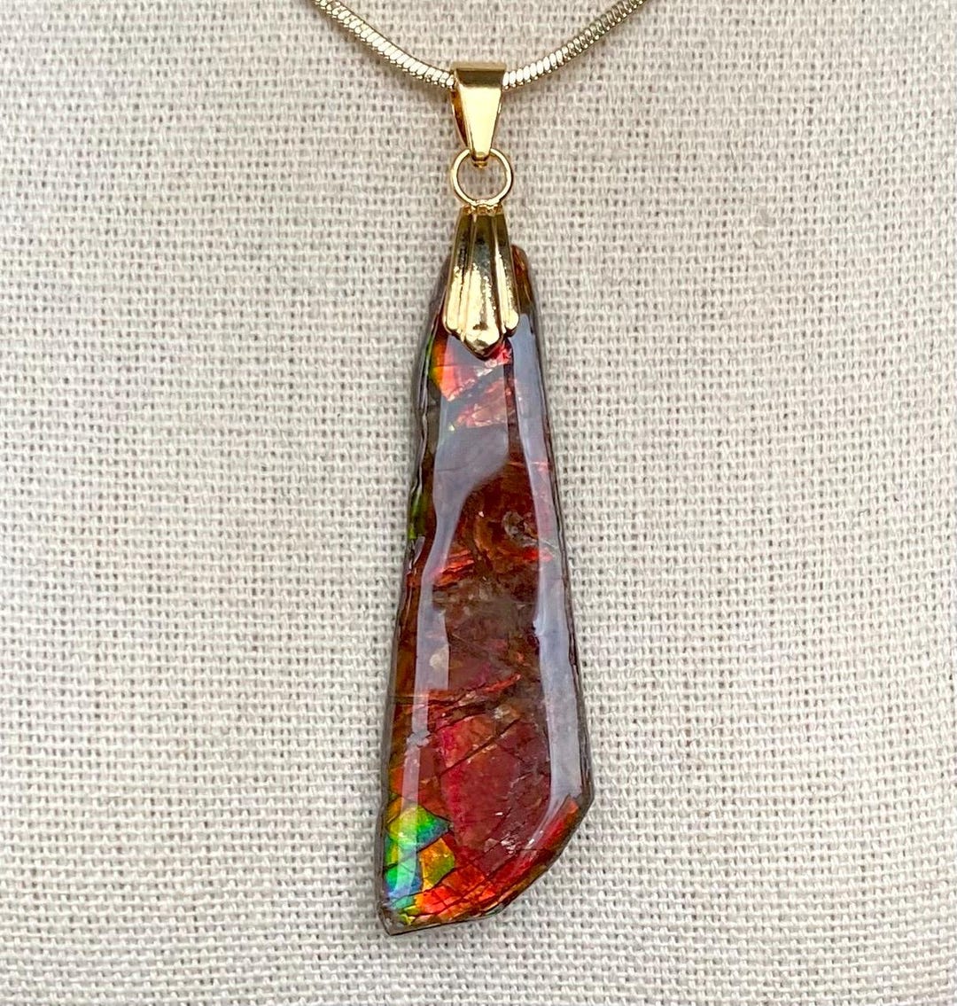 Ammolite Pendant - Deep Red Maroon Gem - Please Read Description - Etsy