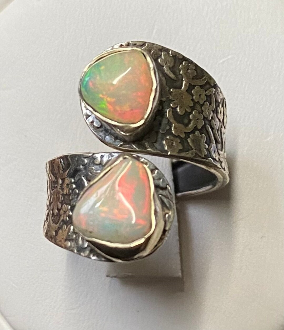 Ethiopian Welo Opal Bypass Ring More Fire Than Seen in Photos Size 9-10 Adjustable Must Read ...