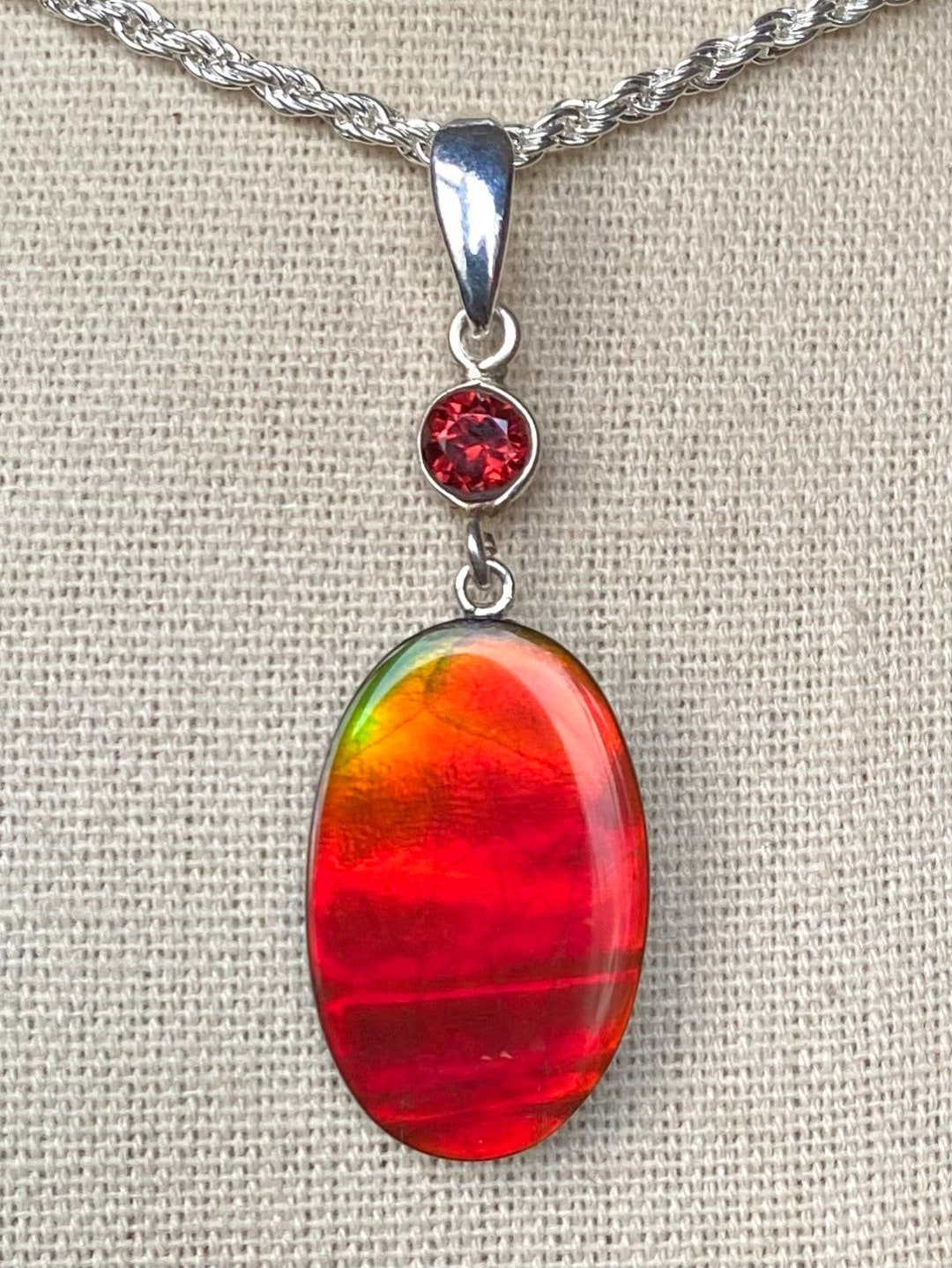 Ammolite Pendant - Gorgeous Rich Red Gem With a Garnet Accent! Please ...