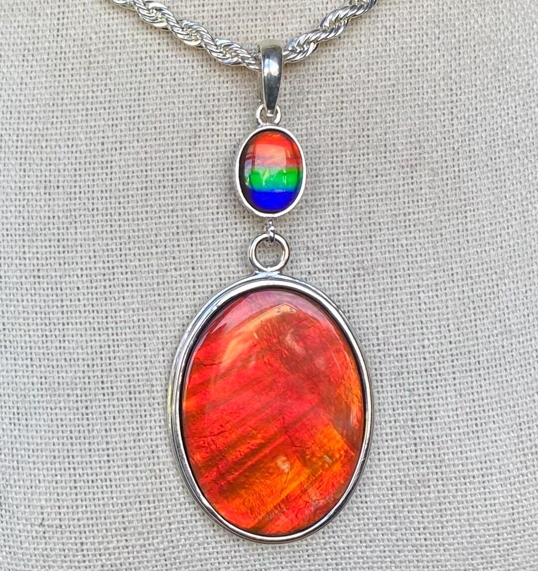 Ammolite Pendant - Very Large Red Ammolite Gem With Ammolite Triplet ...