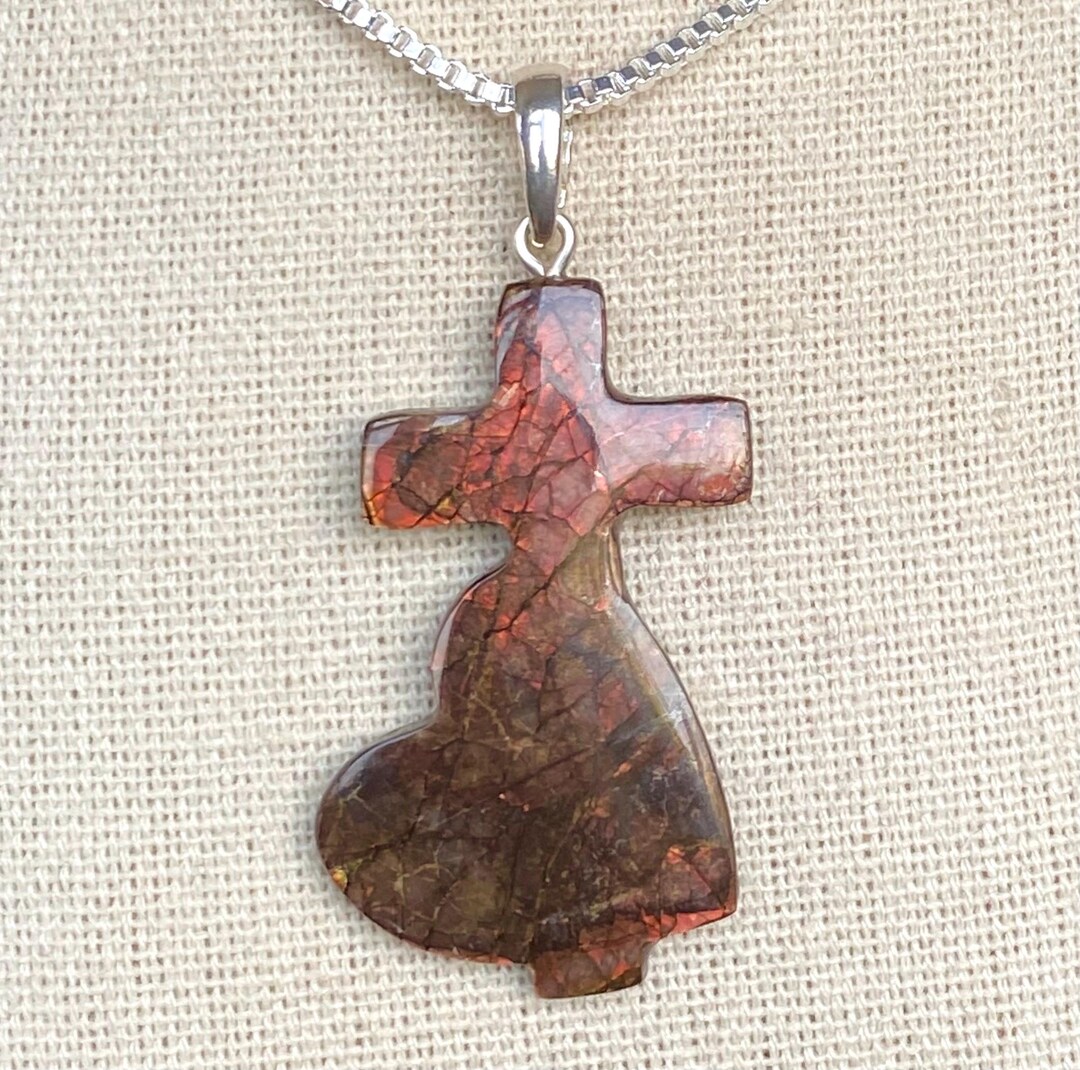 Ammolite Pendant - Heart and Cross in Dark Red - Please Read ...