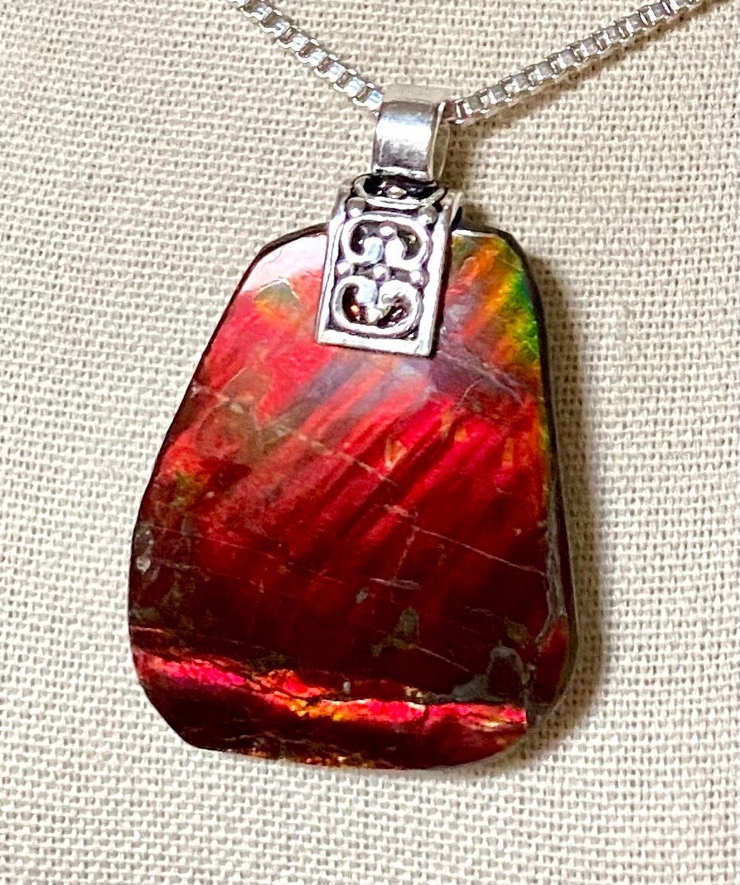 Red Blazer Ammolite Pendant - Nice Pattern of Runners - Bail With ...