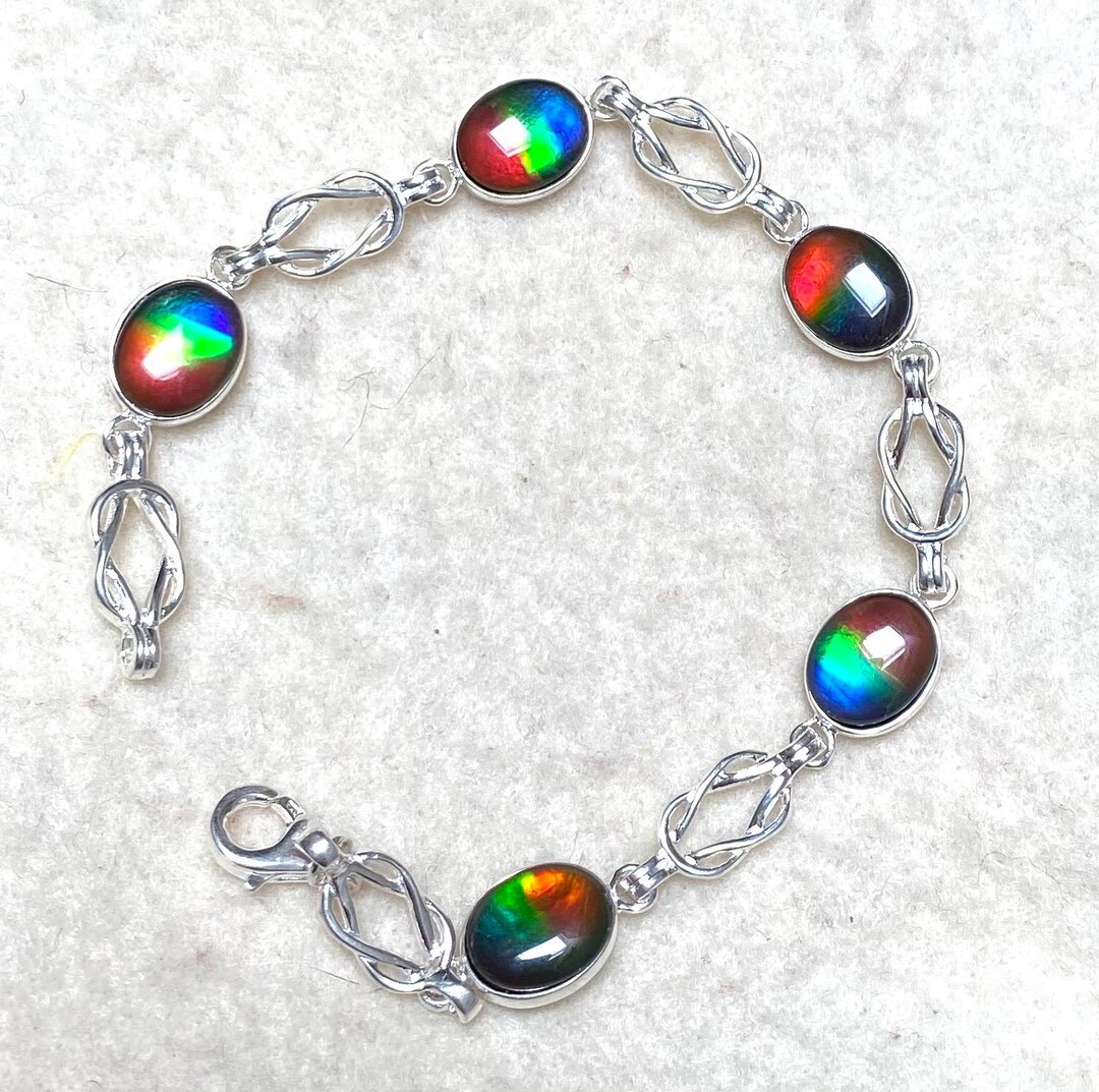 Ammolite Bracelet - Celtic Design - Five Multi-color Gems - Please Read ...