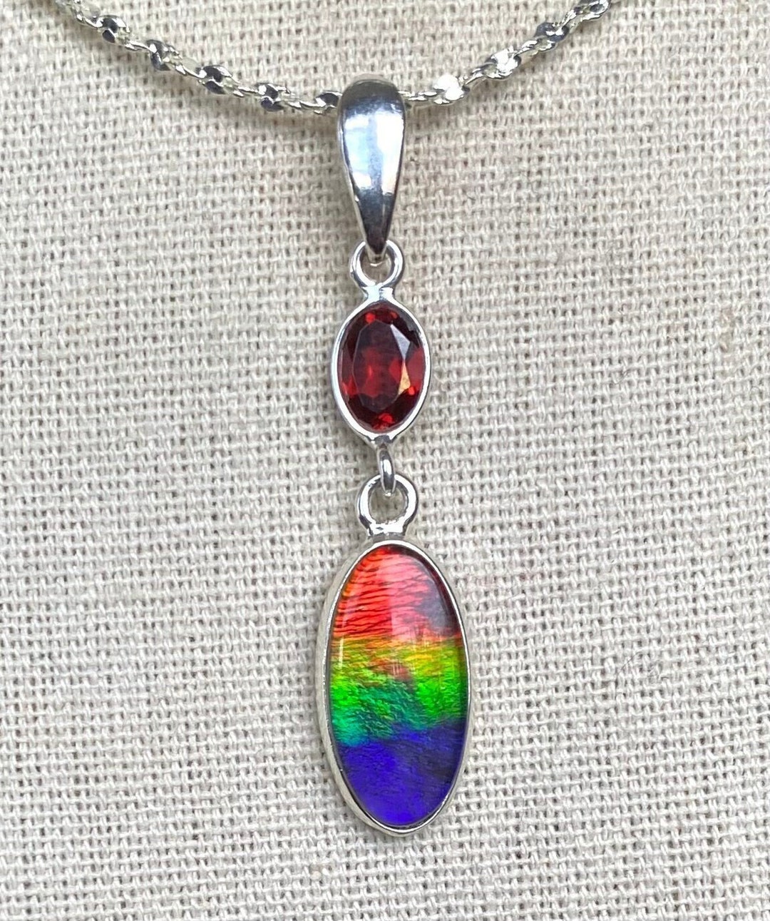 Ammolite Pendant - Multi-color Gem With Garnet Accent! - Please Read ...