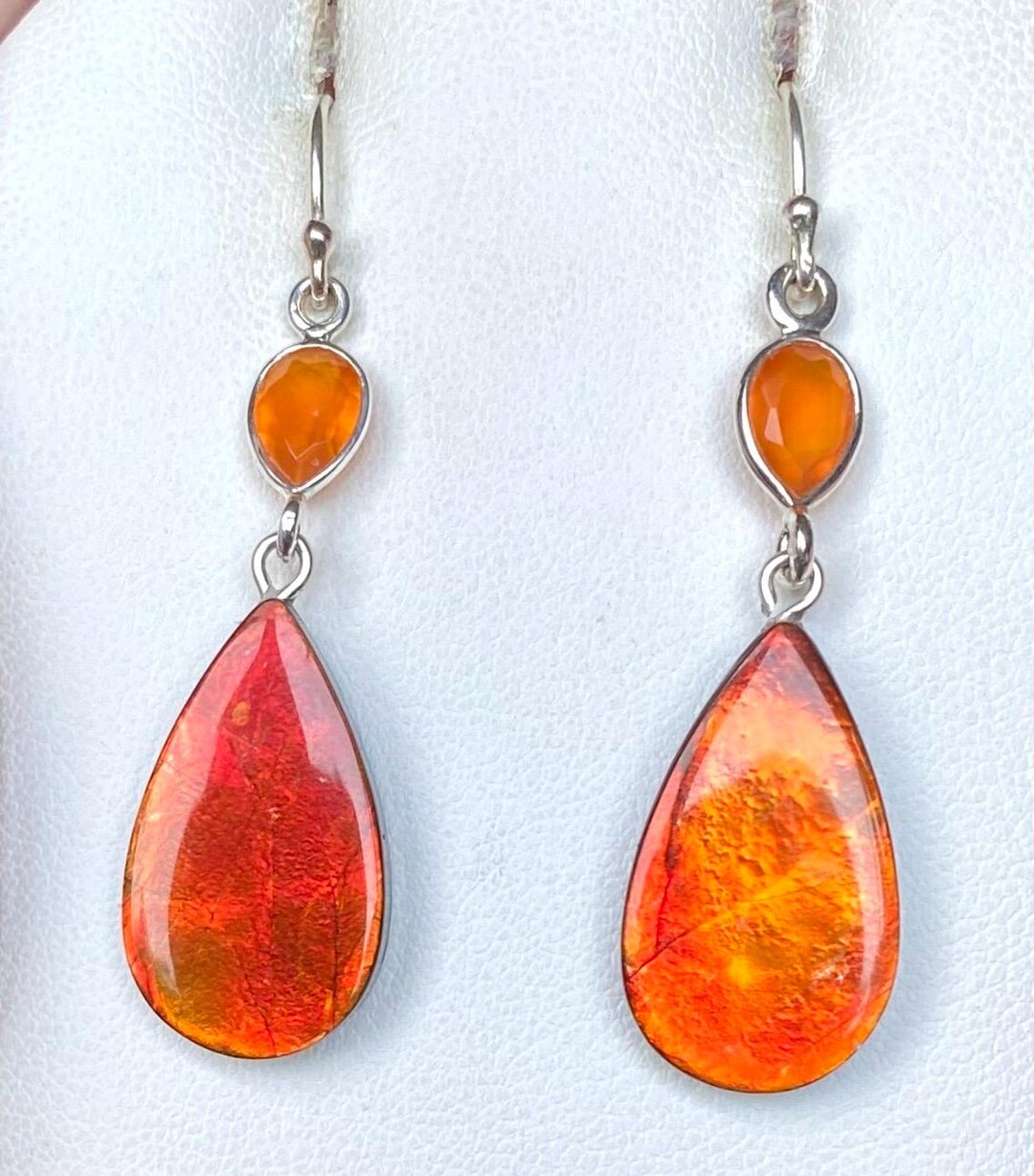 Ammolite Earrings - Orange/red Color Changers - Carnelian Accents ...