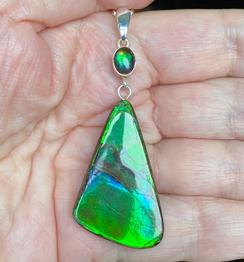 Ammolite Pendant - Lovely Green and Blue Freeform - Ammolite Triplet ...