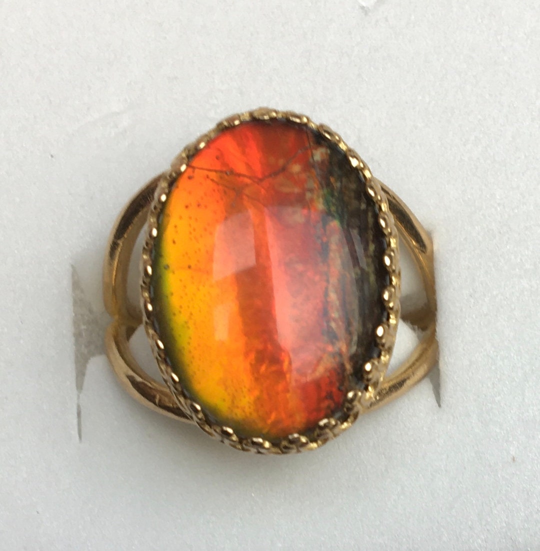 Ammolite Ring - Large Gem! Adjustable Locking Ring Band! MUST Read ...