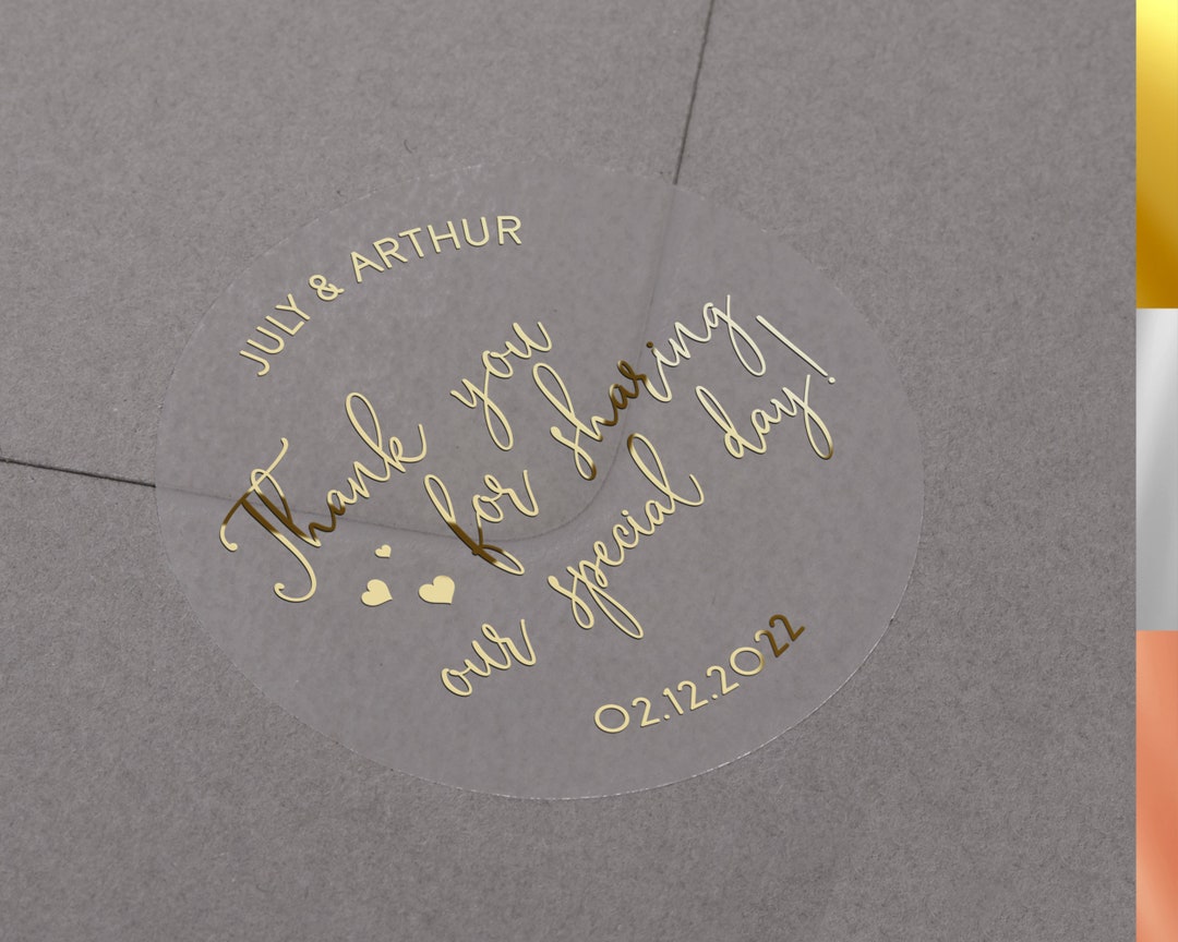 Thank You Wedding Stickers With Personalised Names and Date. Foiled ...
