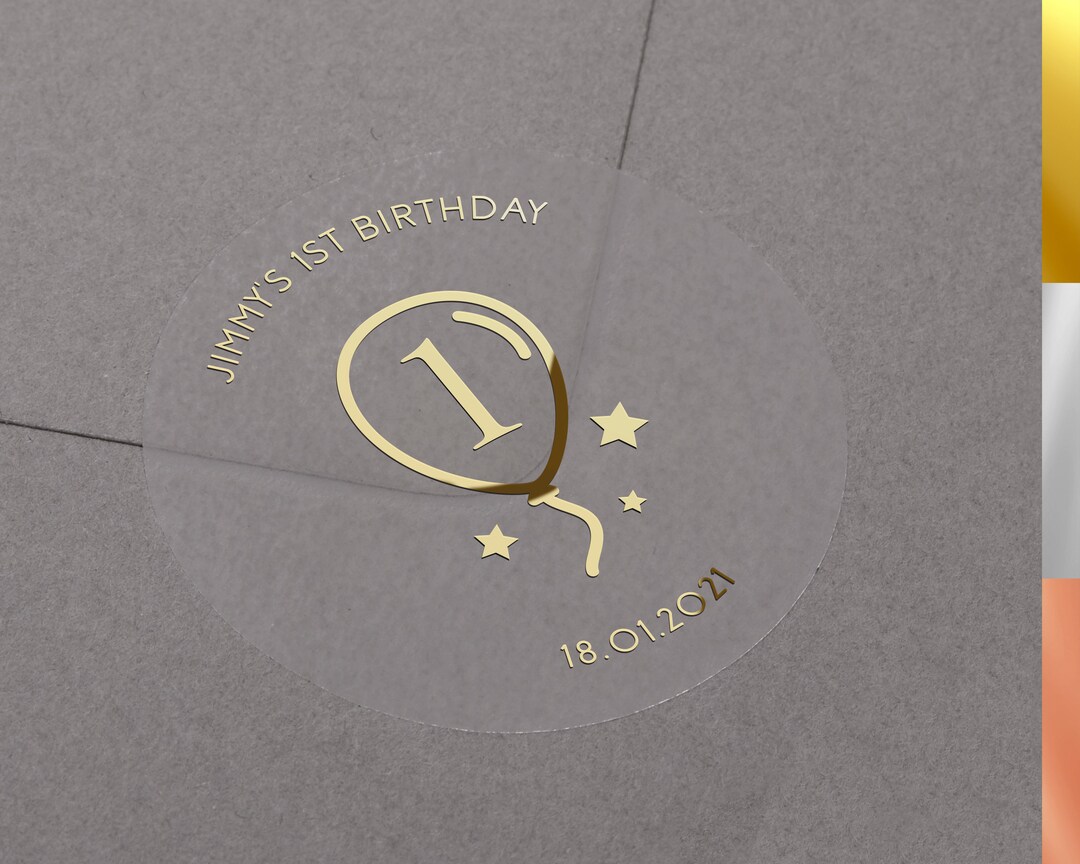 1st Birthday Stickers With Personalised Name and Date. Gold, Rose Gold ...