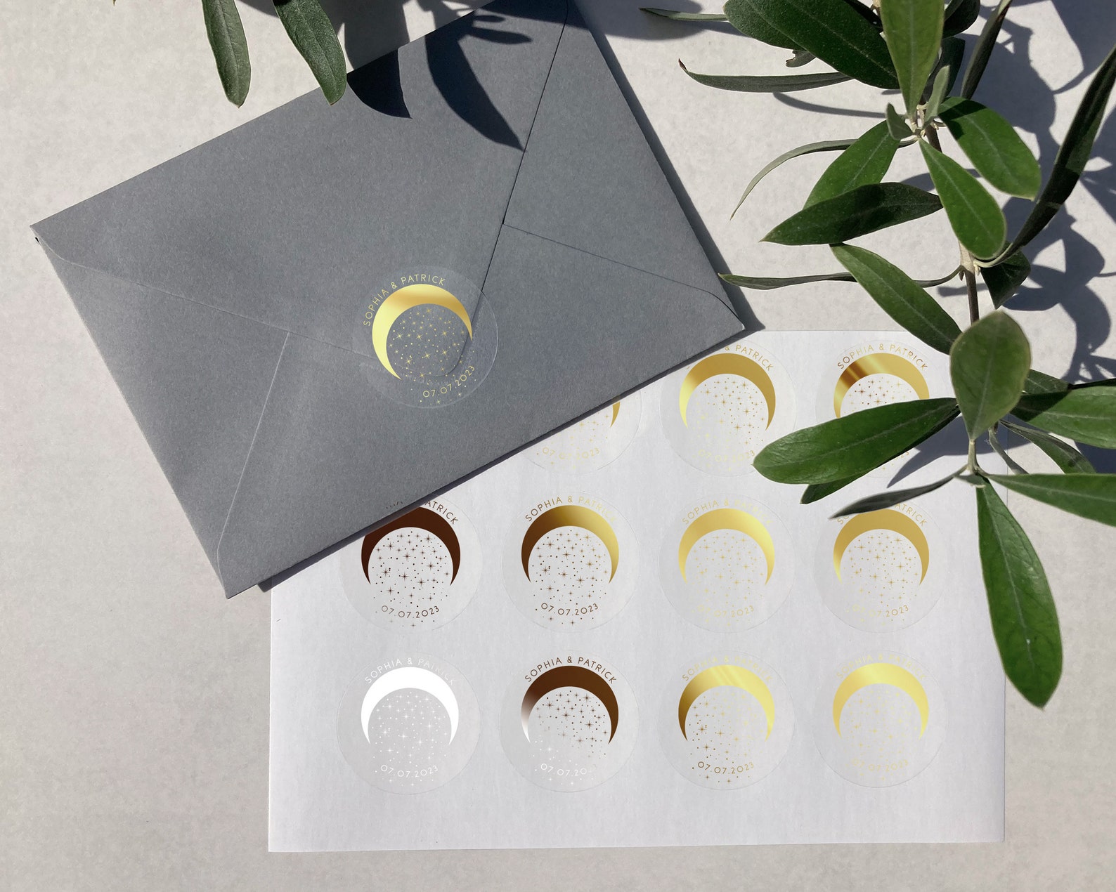 Celestial Wedding Stickers: Personalized Envelope Seals Printed in ...