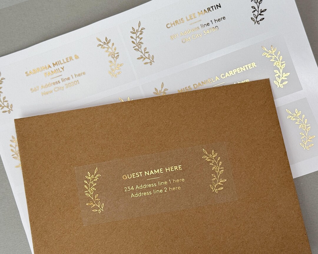 Guest Address Stickers With Laurel Leaf Motif and Real Foil Print - Etsy