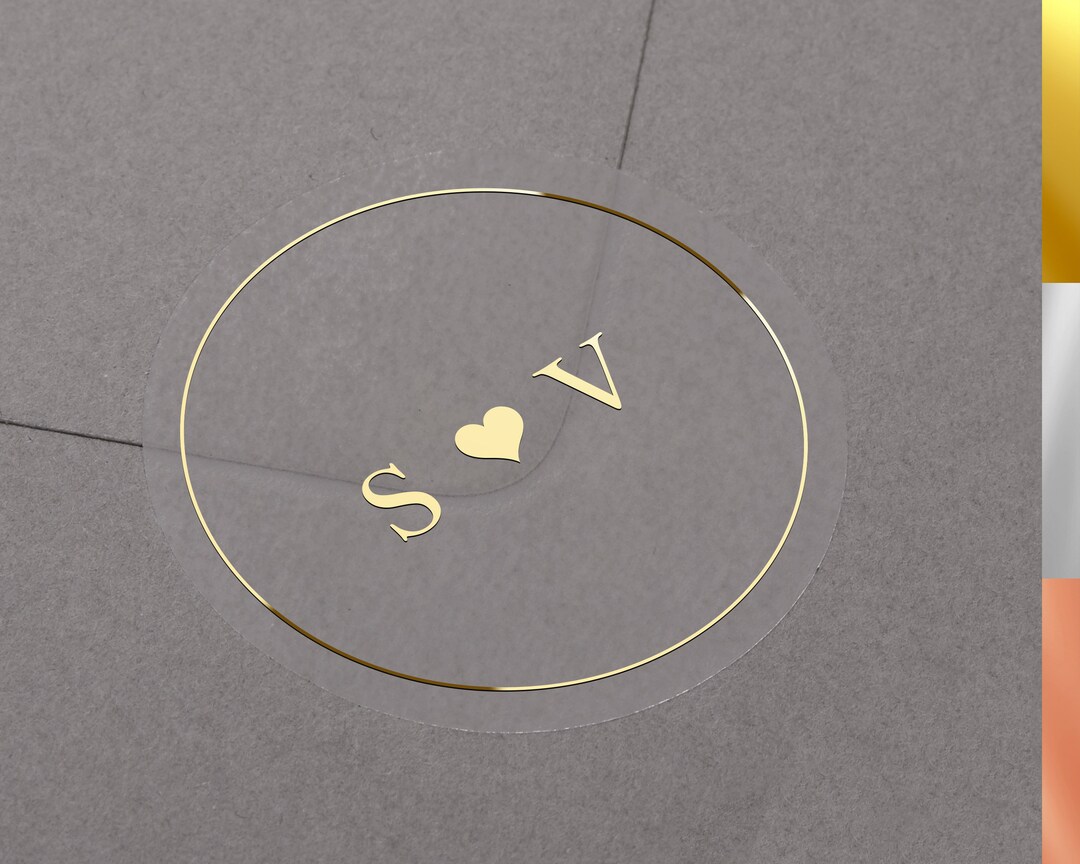 Foil Wedding Initials Stickers With Heart. Personalised Letters Label ...