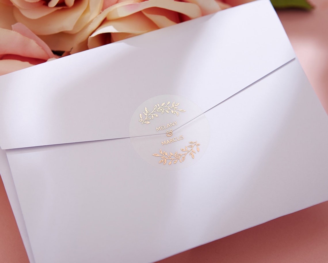 Foiled Wedding Envelope Stickers With Personalised Names. - Etsy