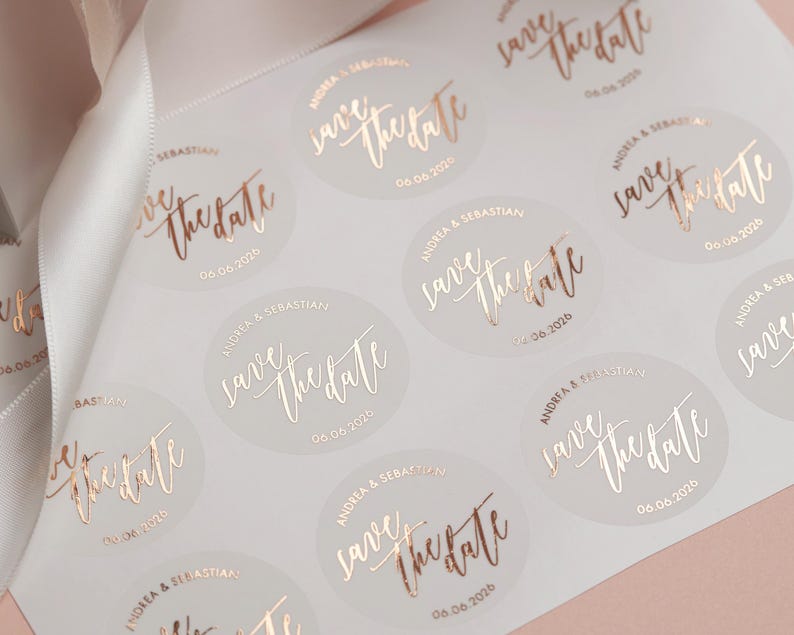 Foiled Save the Date Stickers, Personalized Names, Wedding Stationery ...