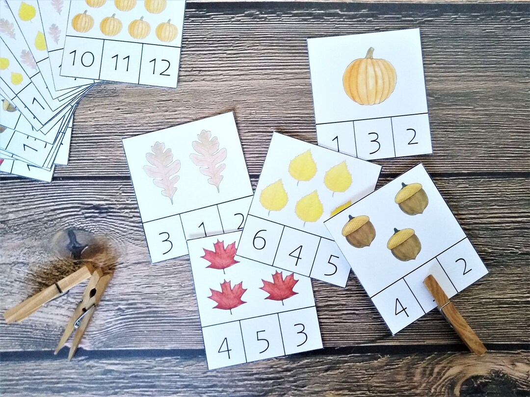 Fall Leaves Count & Clip Cards - Etsy