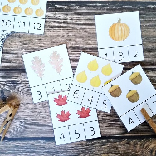 Fall Leaves Counting Cards Clip Cards Montessori - Etsy