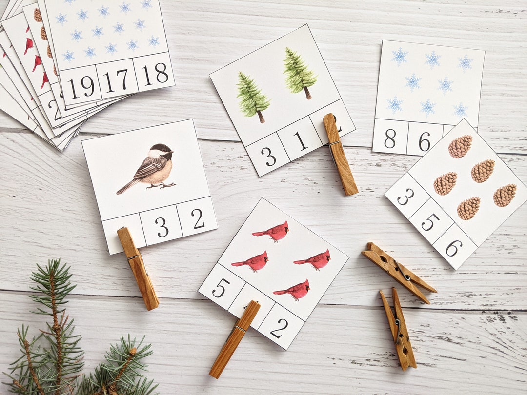 Winter Count & Clip Cards Homeschool Printable Math - Etsy