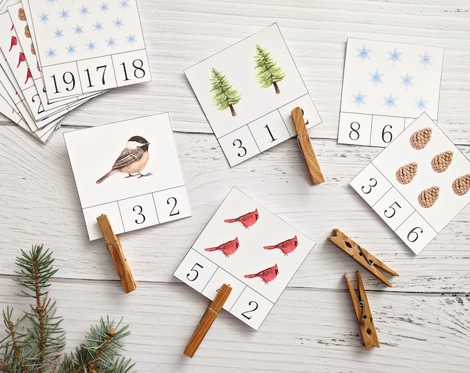 Winter Count & Clip Cards | Homeschool Printable | Math - Etsy