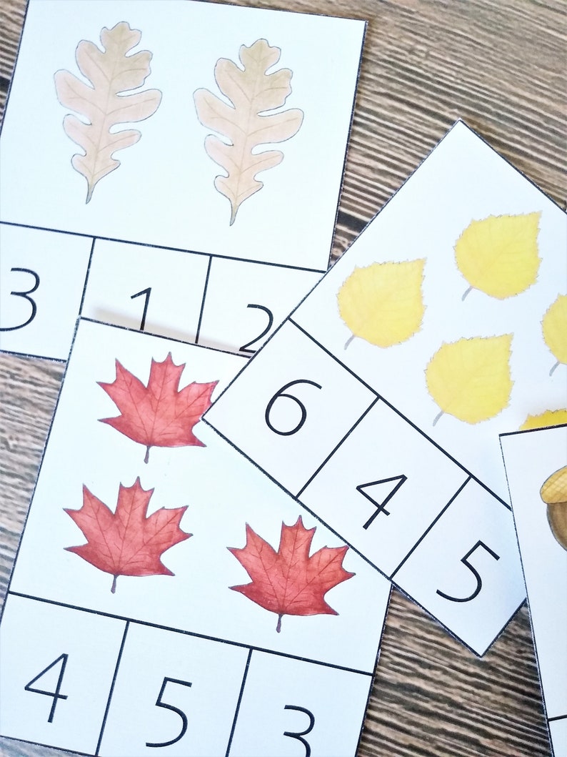 Fall Leaves Count & Clip Cards - Etsy