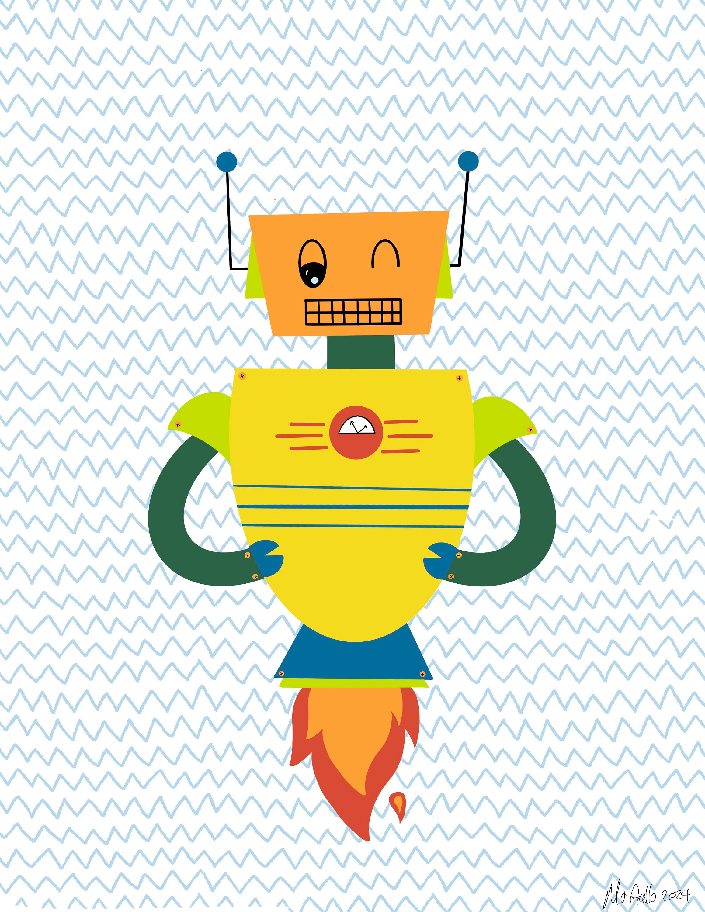 Set of 3 - Bright Happy Robots Art for Kids Room or Nursery. Digital ...