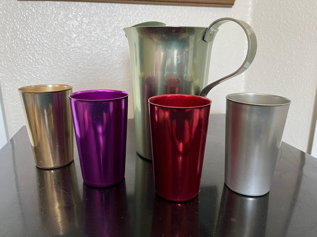 Vintage Anodized Aluminum Pitcher, Flamingo by Nasco, PLUS 4 Bascal ...