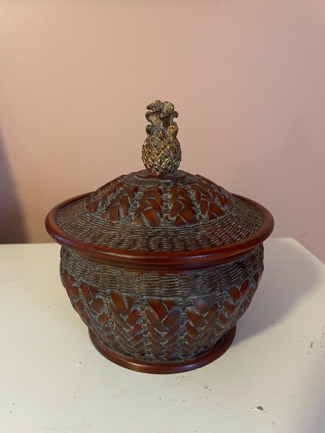 Trinket Box - Dezine - Vintage - Woven Design - Pineapple Topper ...