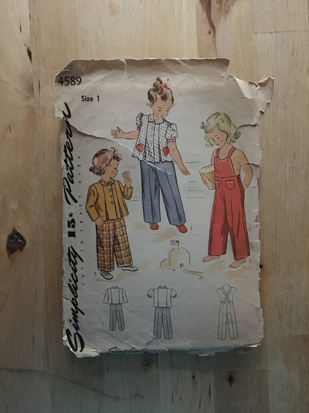 Vintage 1940's Simplicity Pattern 4589 Toddler Pants, Overalls, Pleated ...