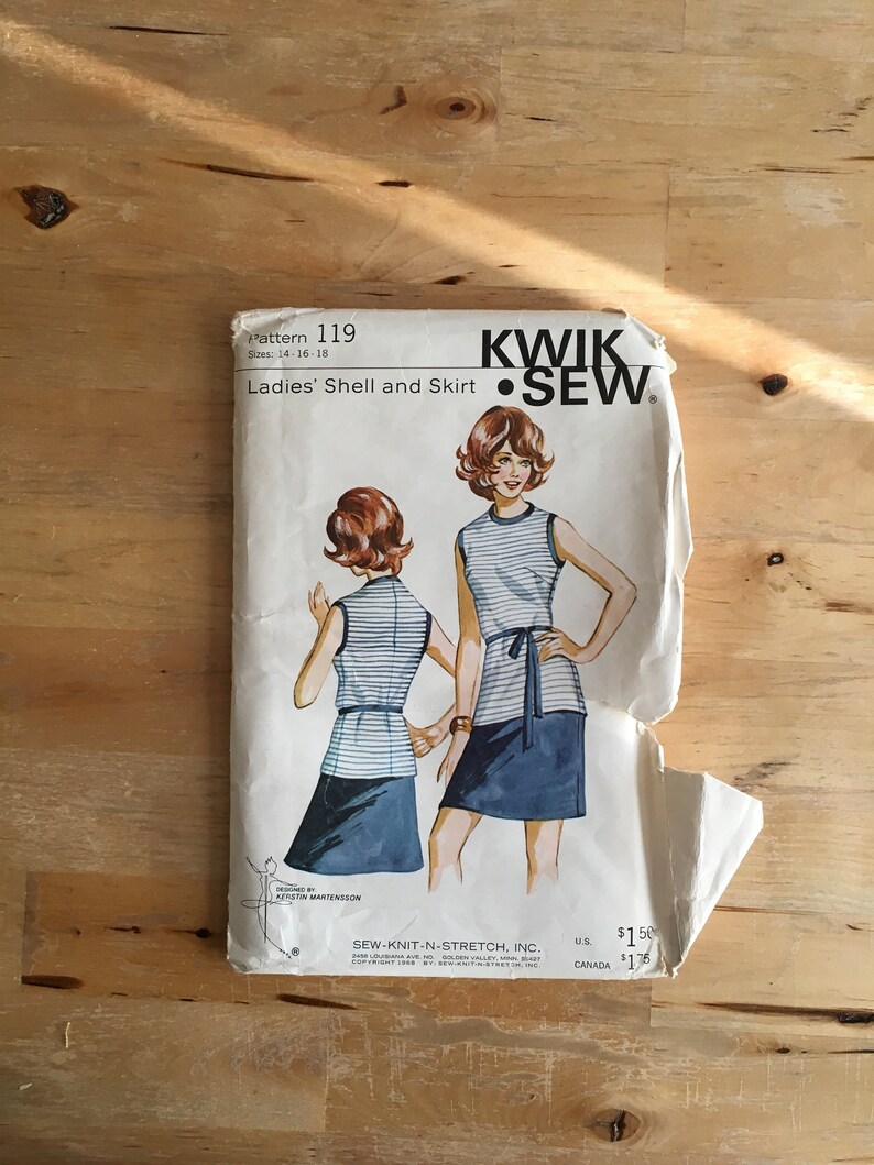 Vintage 1960's Kwik Sew Pattern 119 Ladies' Shell and Skirt Sew-knit-n ...