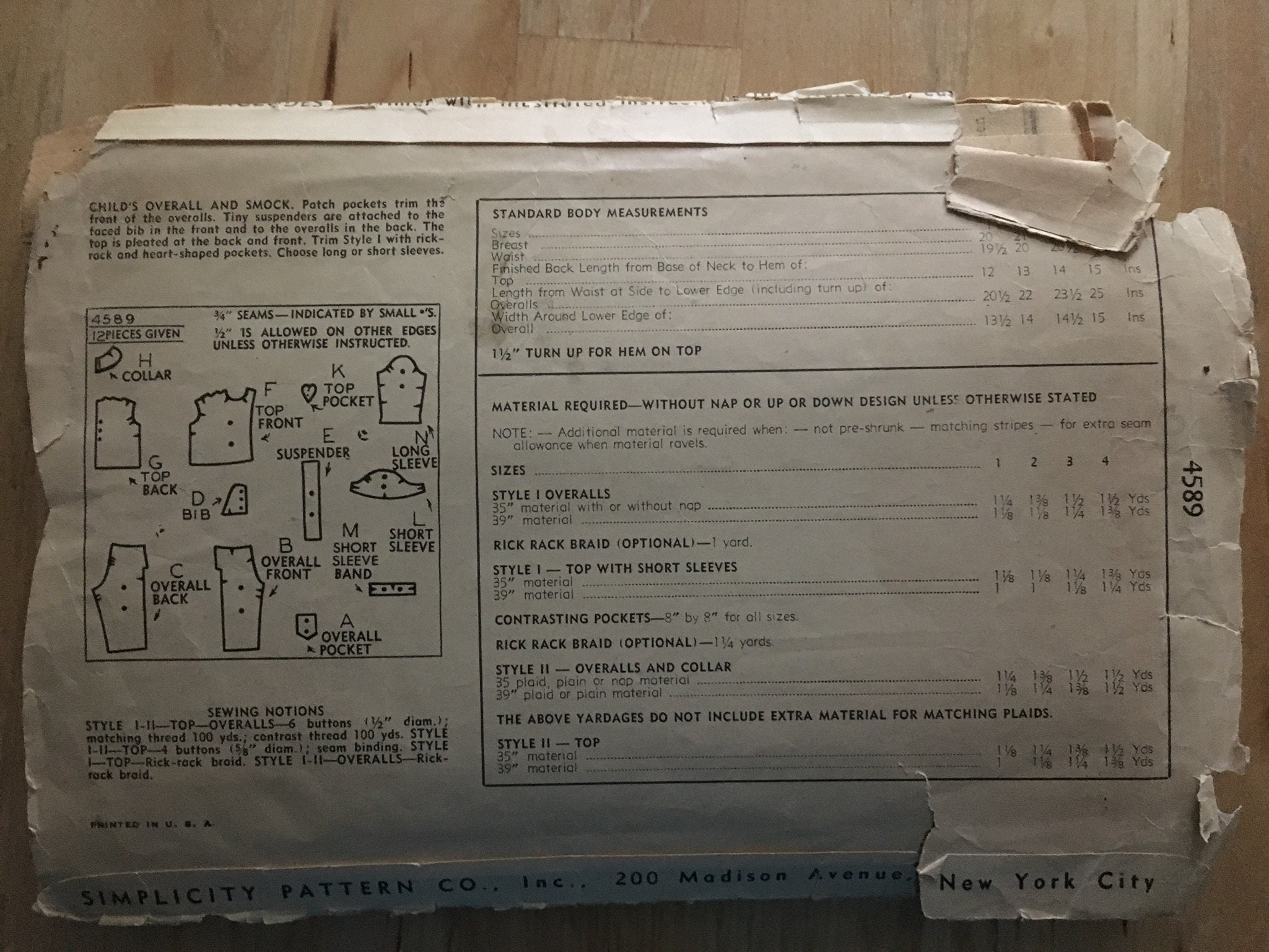 Vintage 1940's Simplicity Pattern 4589 Toddler Pants - Etsy